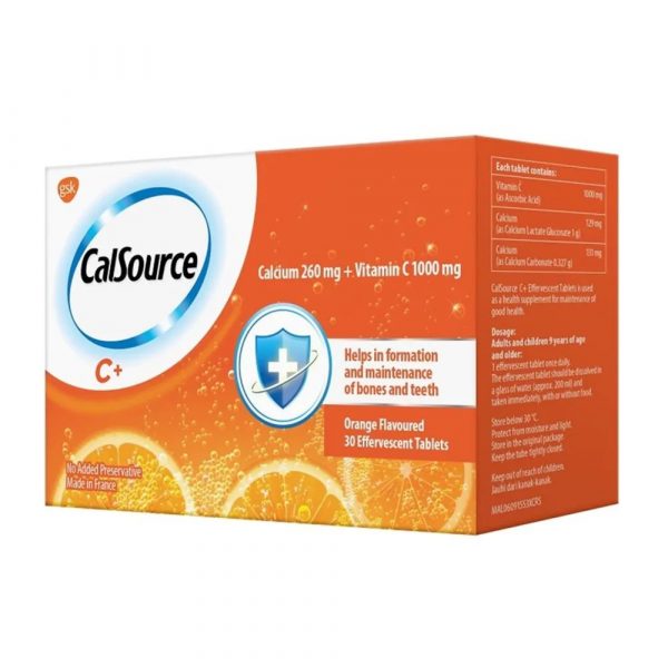 GSK CalSource Calcium 260mg + Vitamin C 1000mg Effervescent Tablet 3×10 ...